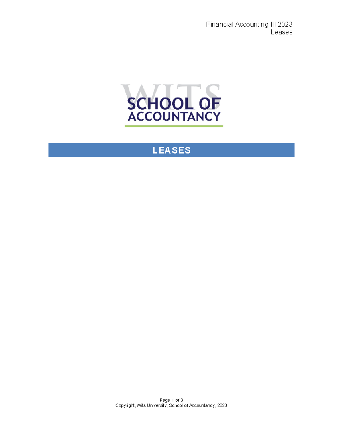 Leases notes 2024 disclosure summary - Financial Accounting III 2023 ...