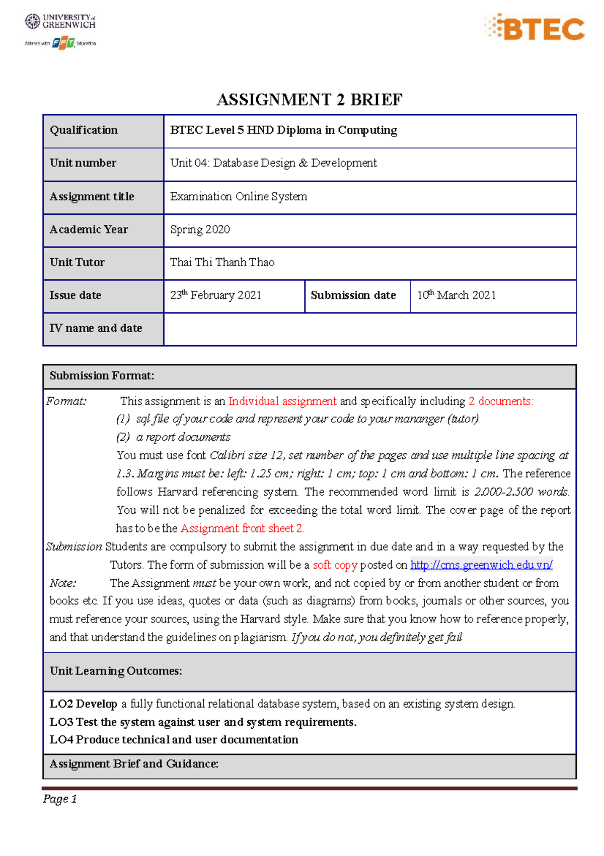 04-ddd-assignment-brief-2 compress - Page 1 ASSIGNMENT 2 BRIEF Qualification BTEC Level 5 HND ...