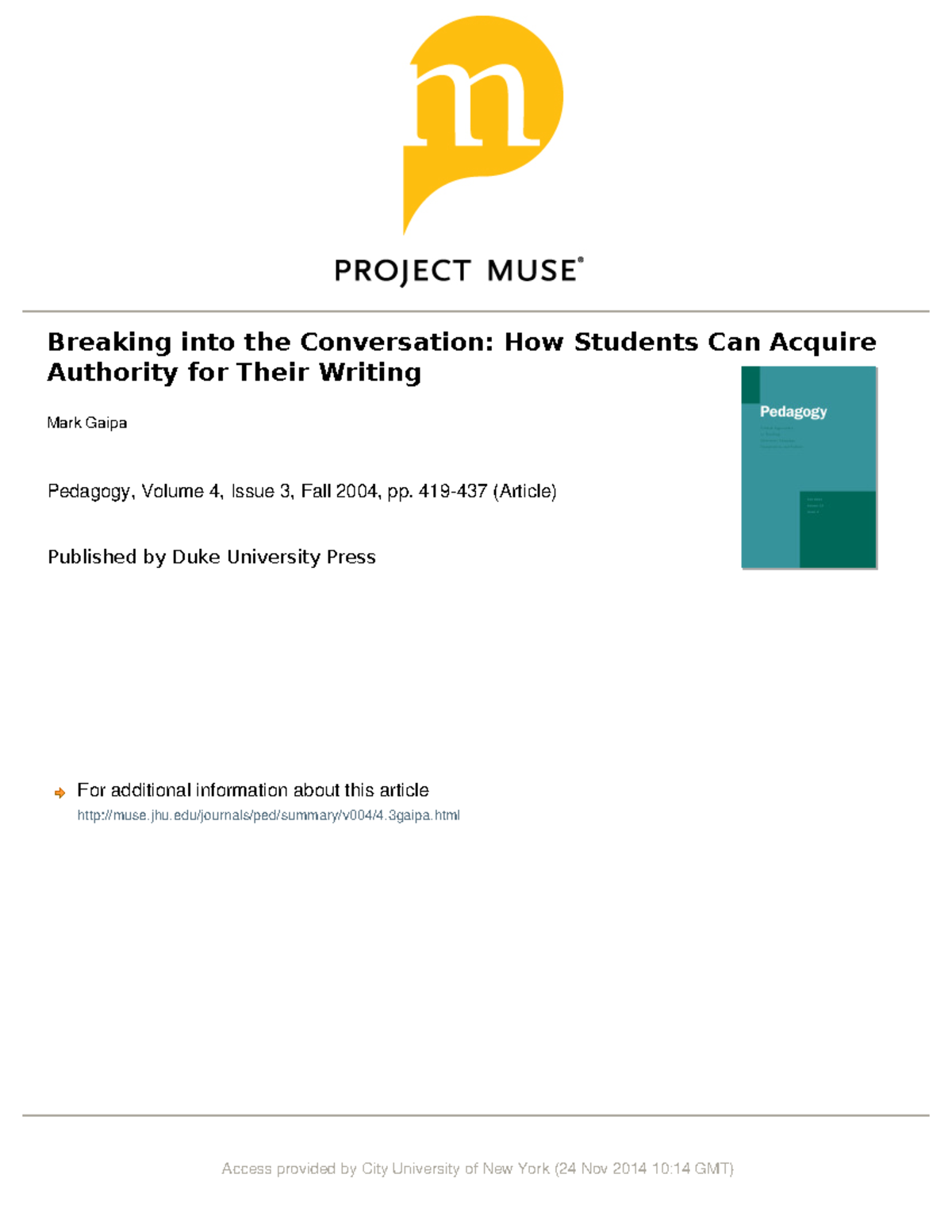 Gaipa Breaking into the Conversation - - Studocu