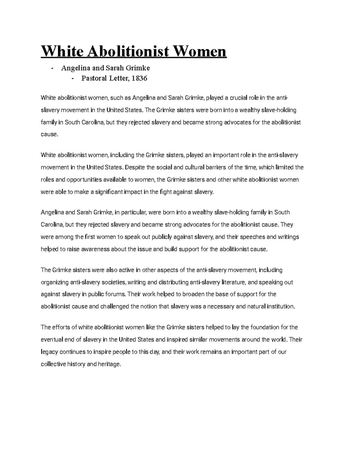 White Abolitionist Women - White Abolitionist Women Angelina and Sarah ...