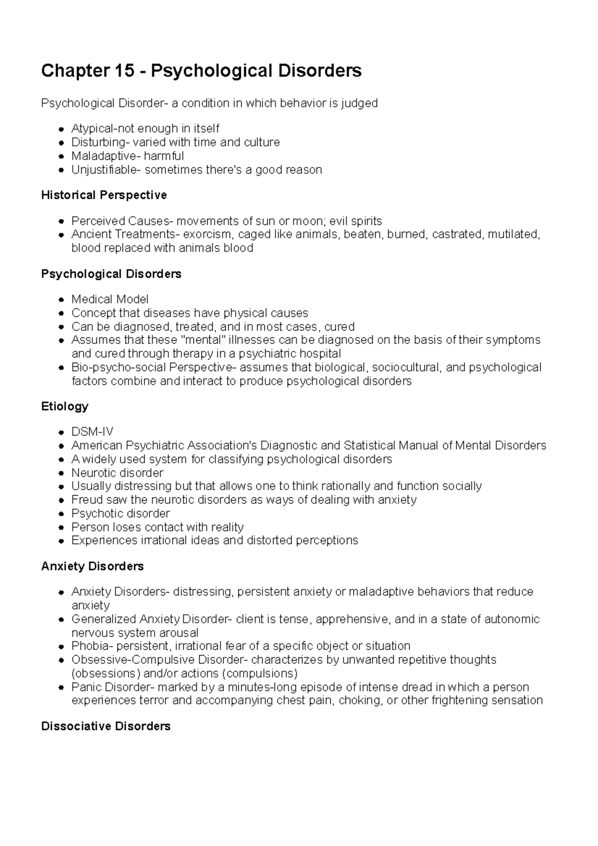 Chapter 15 - Psychological Disorders - Chapter 15 - Psychological ...