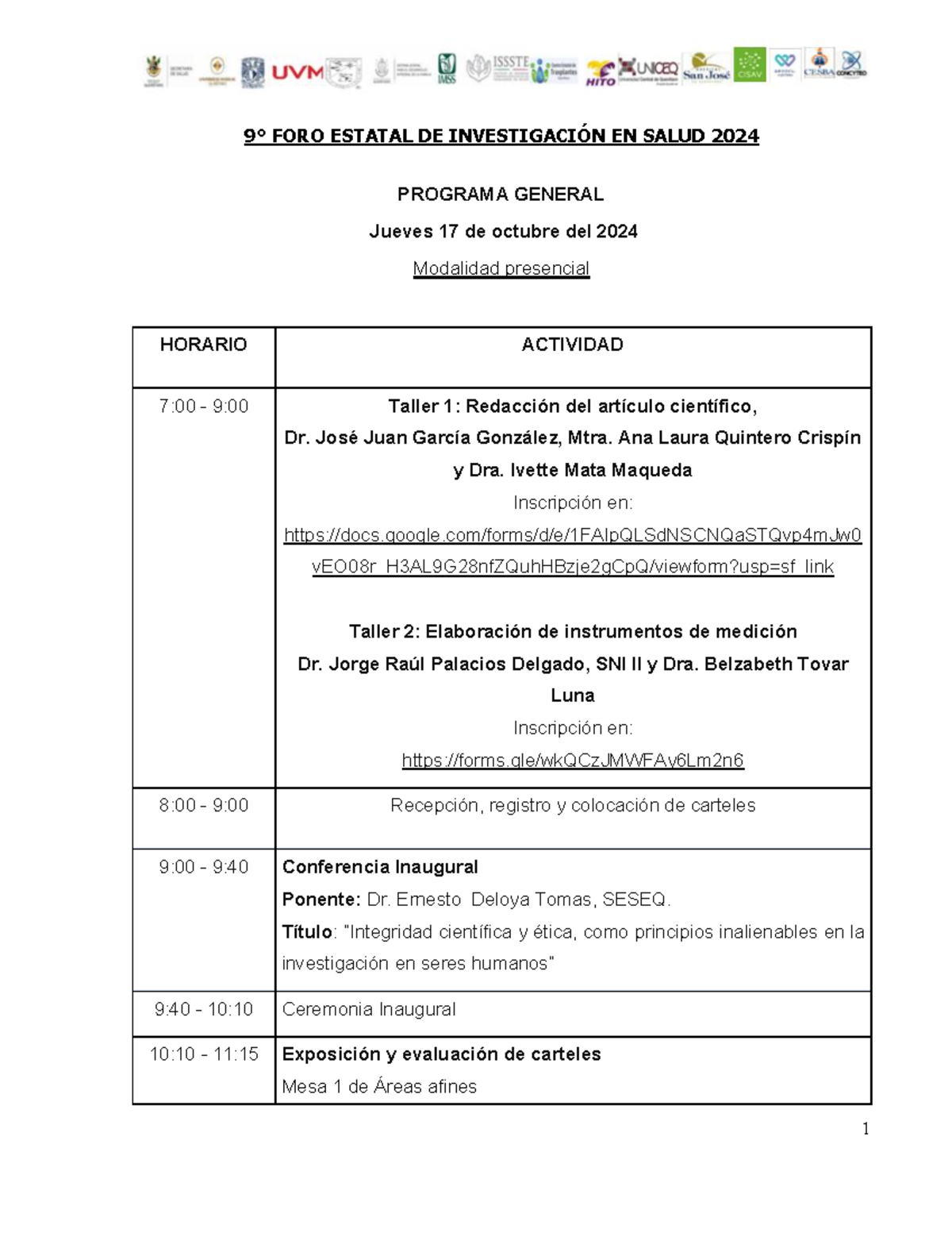 Programa Foro Estatl - para la invesitgacion - PROGRAMA GENERAL Jueves ...