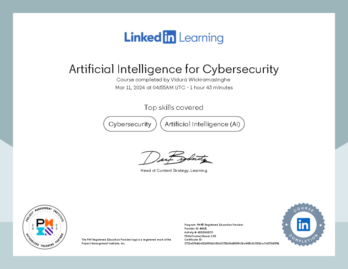Certificate Of Completion Artificial Intelligence for Cybersecurity - Artificial Intelligence ...