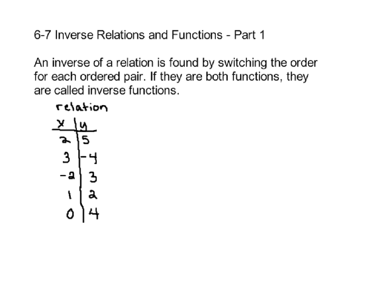 6-7 Inverse Relations and Functions - Part 1 - MAT 266 - Studocu
