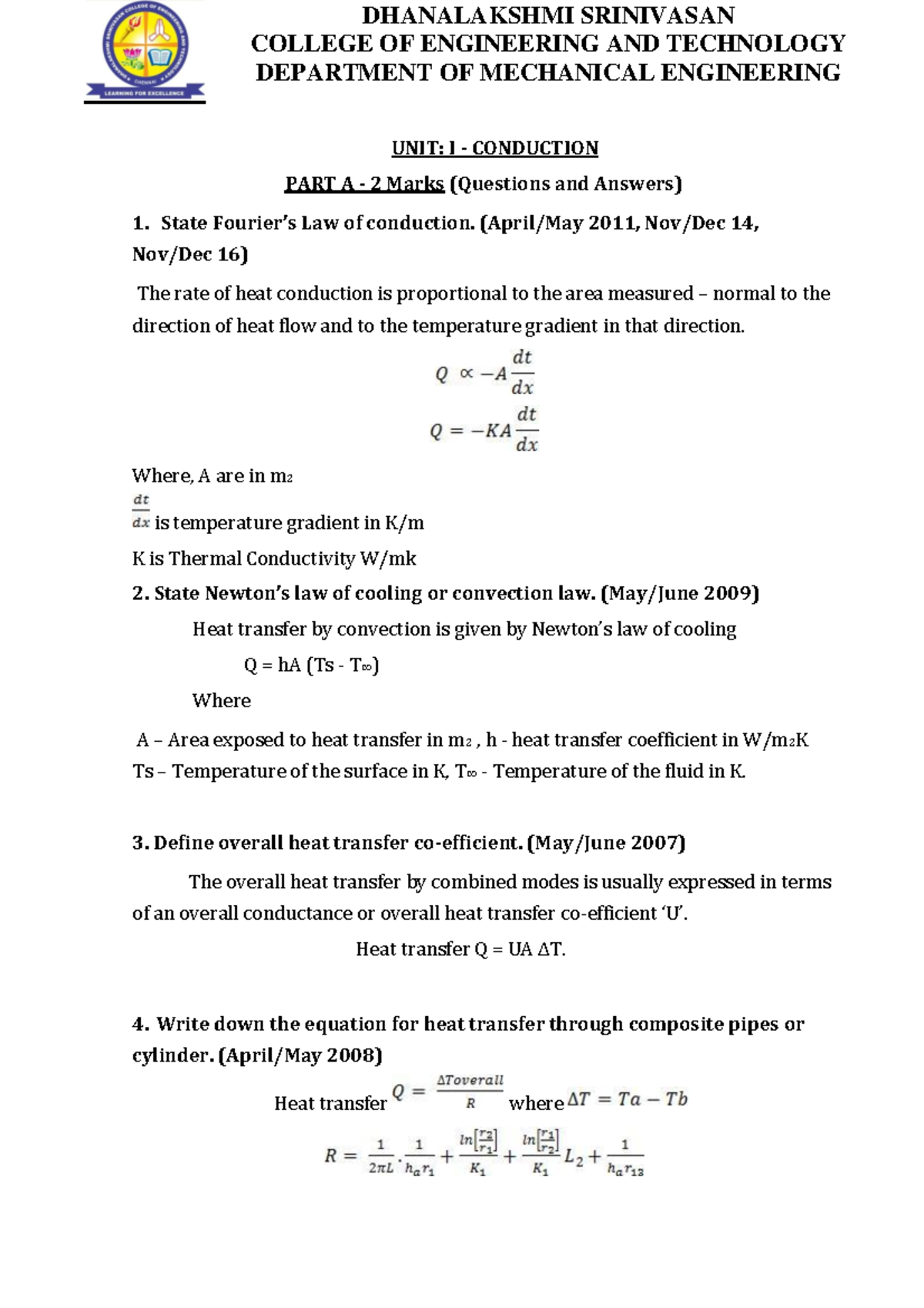 ME6502 HMT Notes - COLLEGE OF ENGINEERING AND TECHNOLOGY DEPARTMENT OF ...