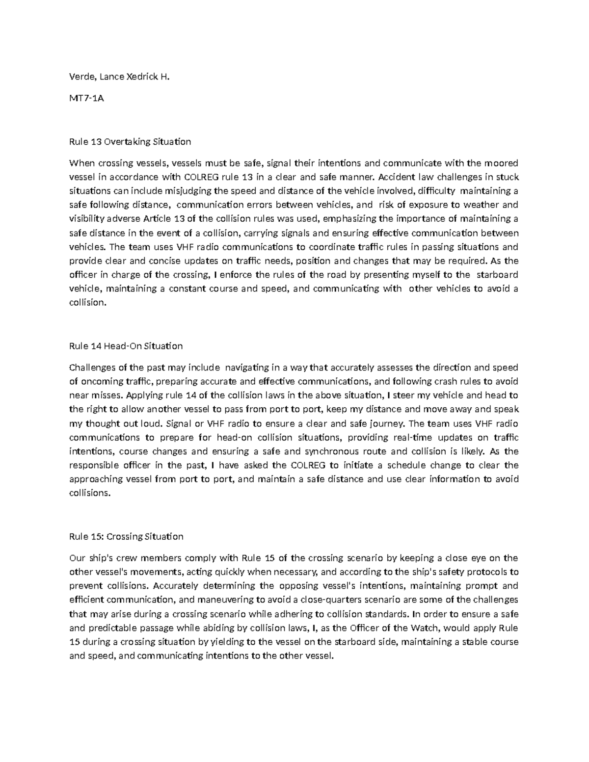 Otlum - n/a - Verde, Lance Xedrick H. MT7-1A Rule 13 Overtaking ...