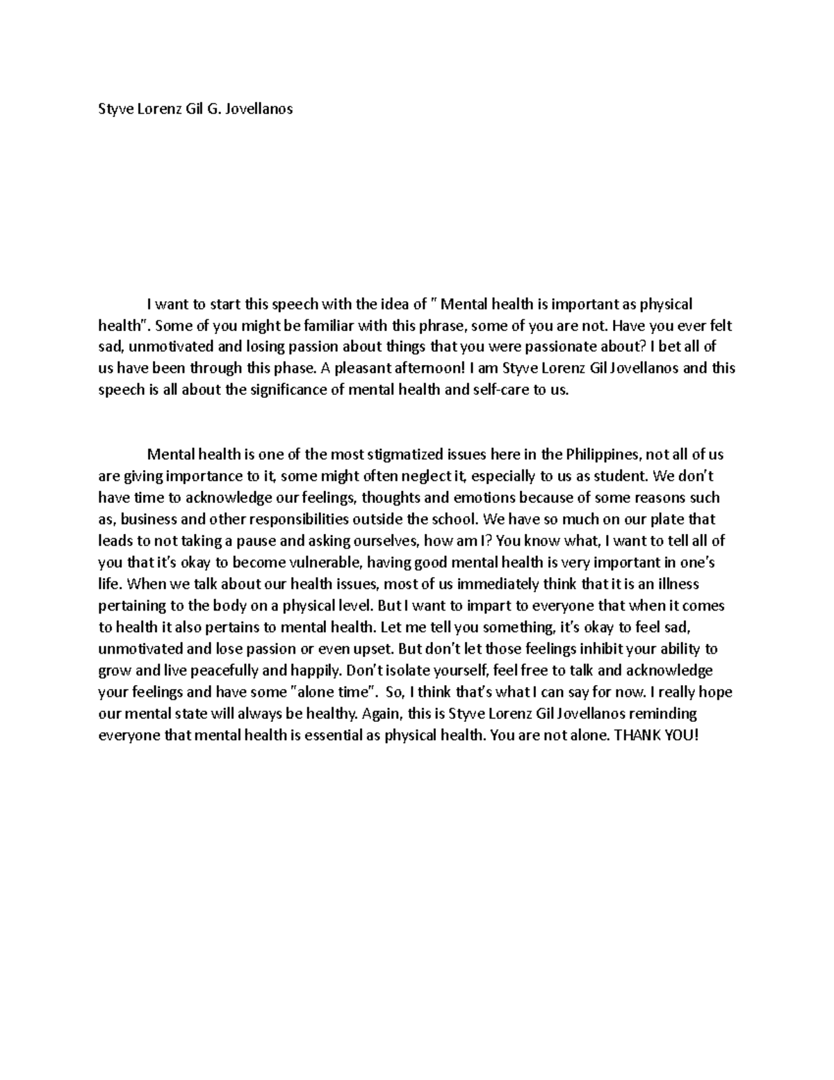 Memorized Speech - Summary dadasadwda awdadw adw ad a wda aw d - Styve ...