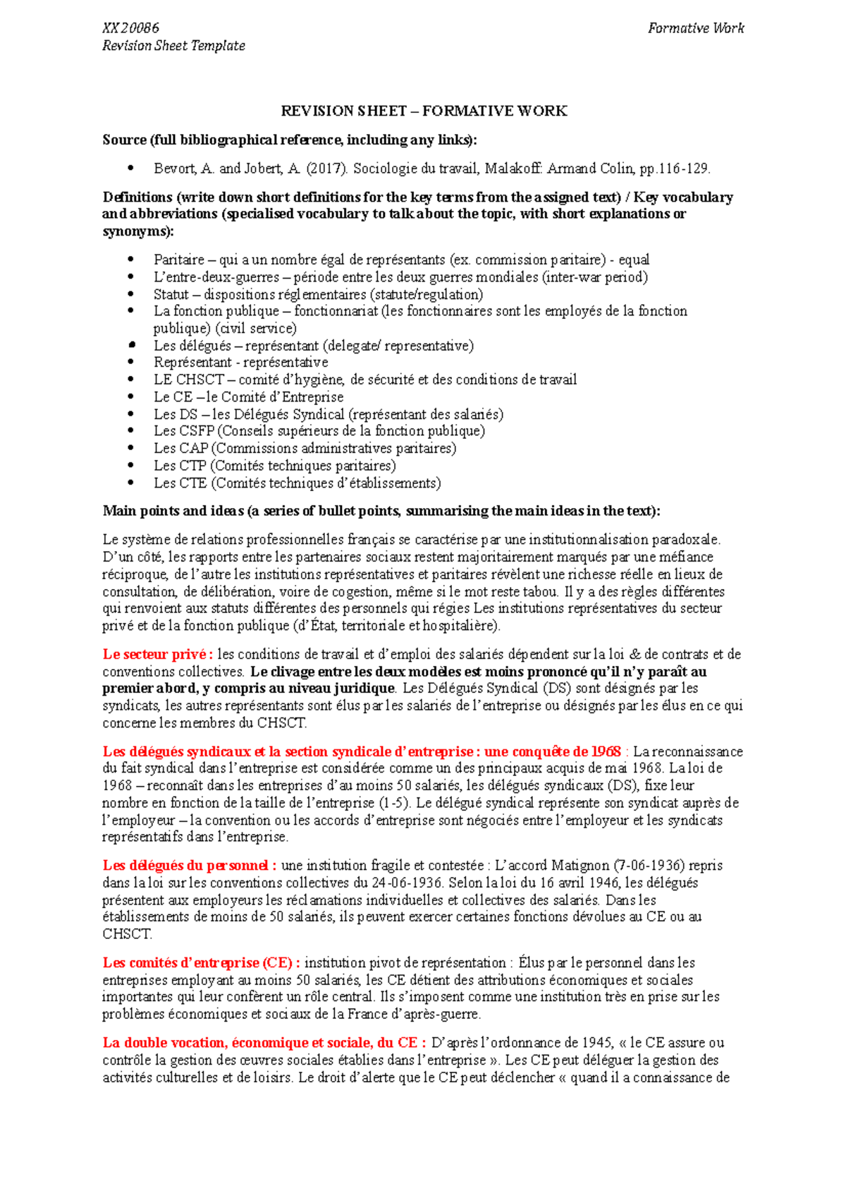 Revision Sheet - XX 20086Formative Work Revision Sheet Template ...