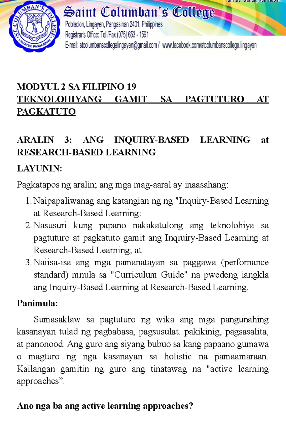 2 - Lecture - MODYUL 2 SA FILIPINO 19 TEKNOLOHIYANG GAMIT SA PAGTUTURO ...
