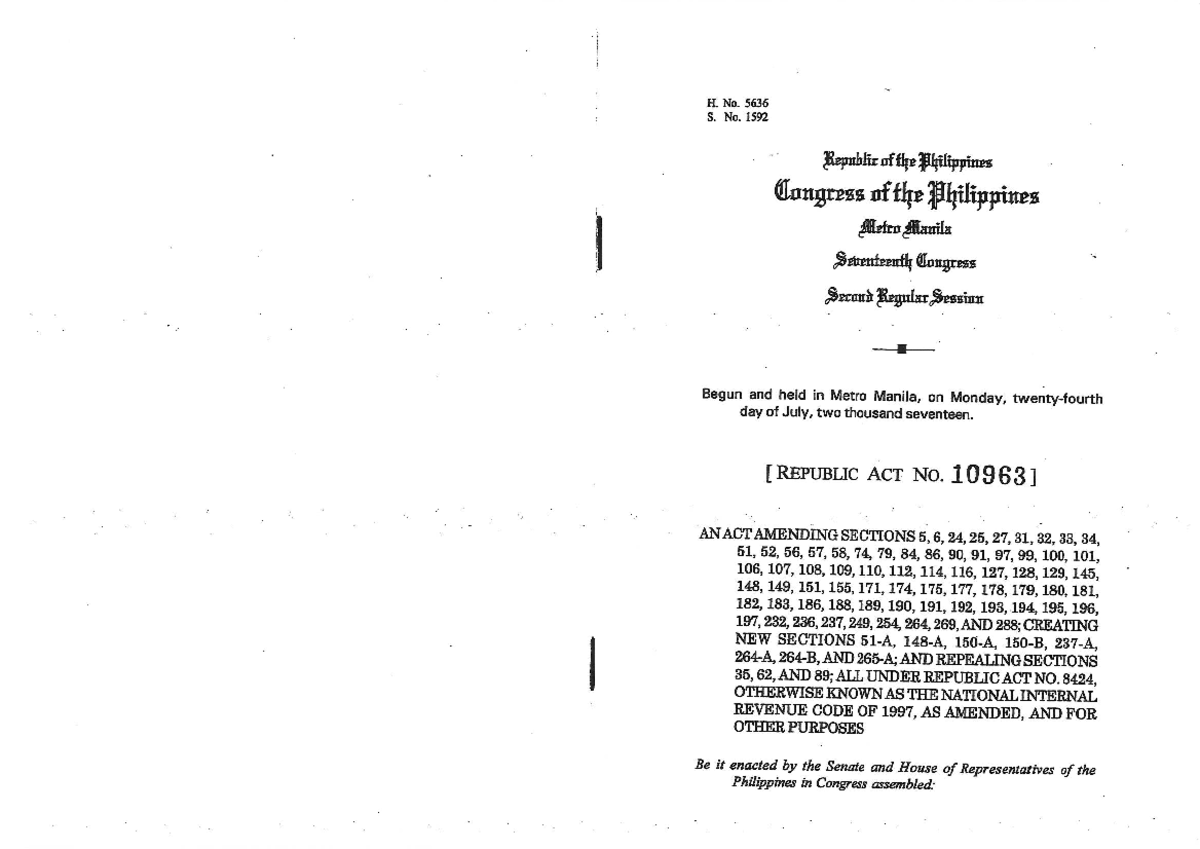 RA No. 10963 - Tax Reform Acceleration and Inclusion ( Train ...