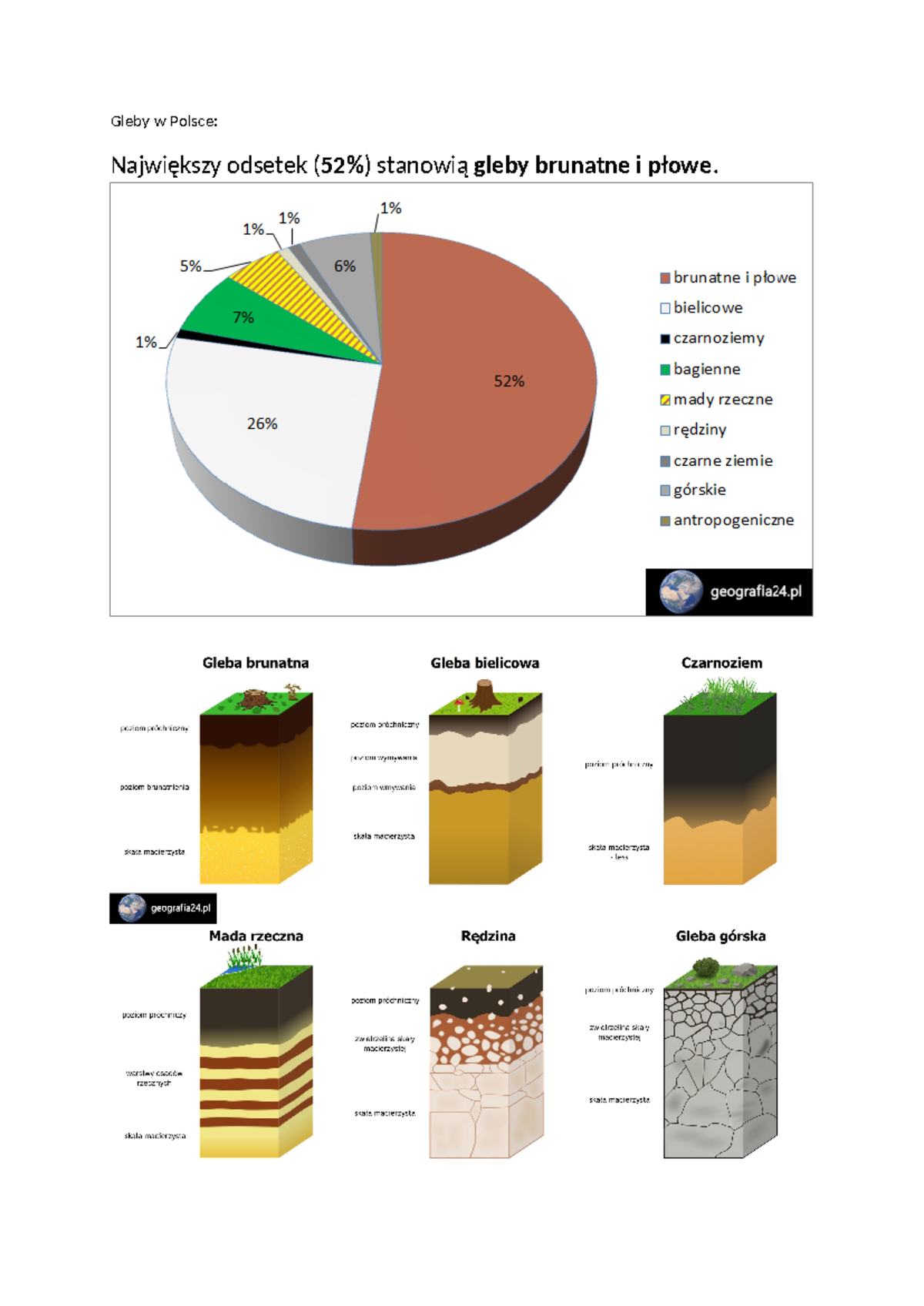 Gleby w poslce - Gleby w Polsce: Największy odsetek (52%) stanowią ...