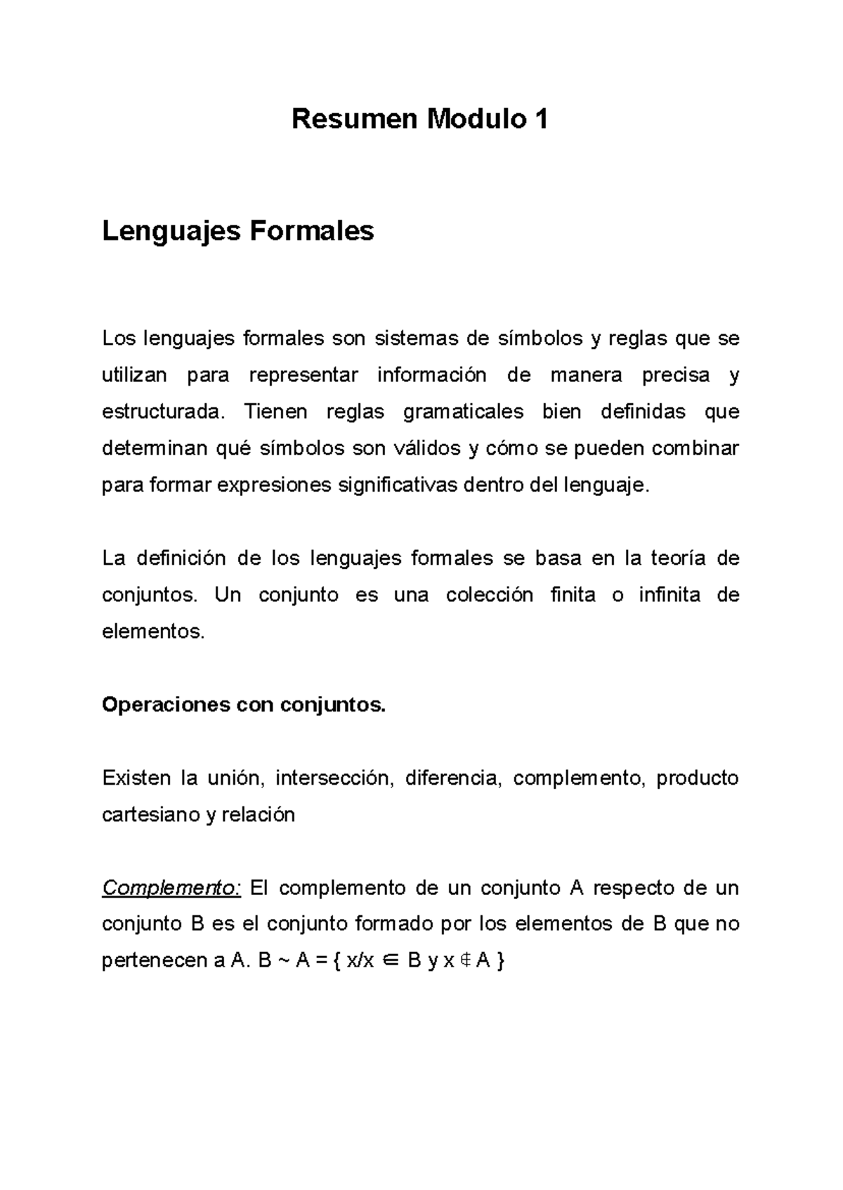 Resumen 1 LFy C - Resumen Modulo 1 Lenguajes Formales Los lenguajes ...