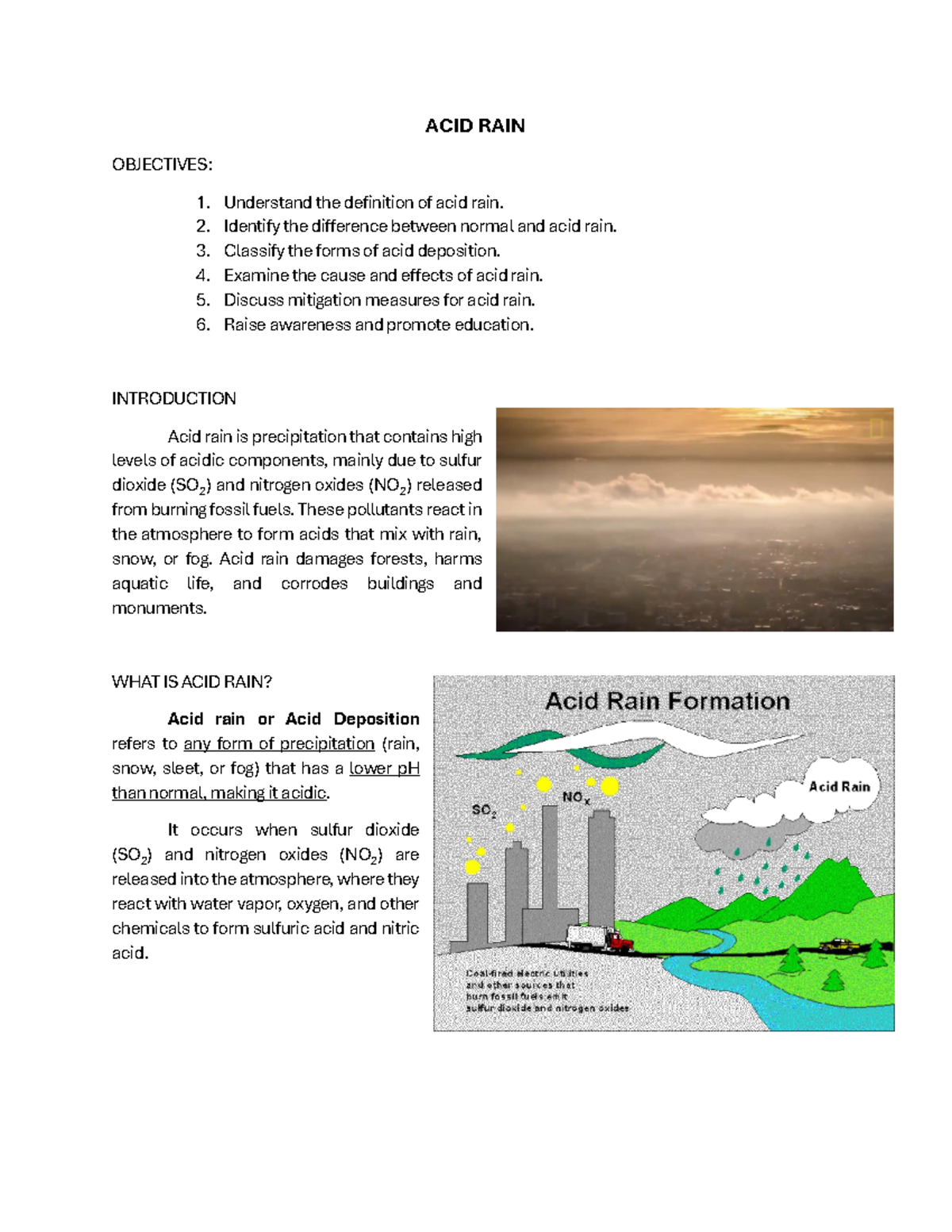 ACID RAIN - Acid rain report - ACID RAIN OBJECTIVES: Understand the ...