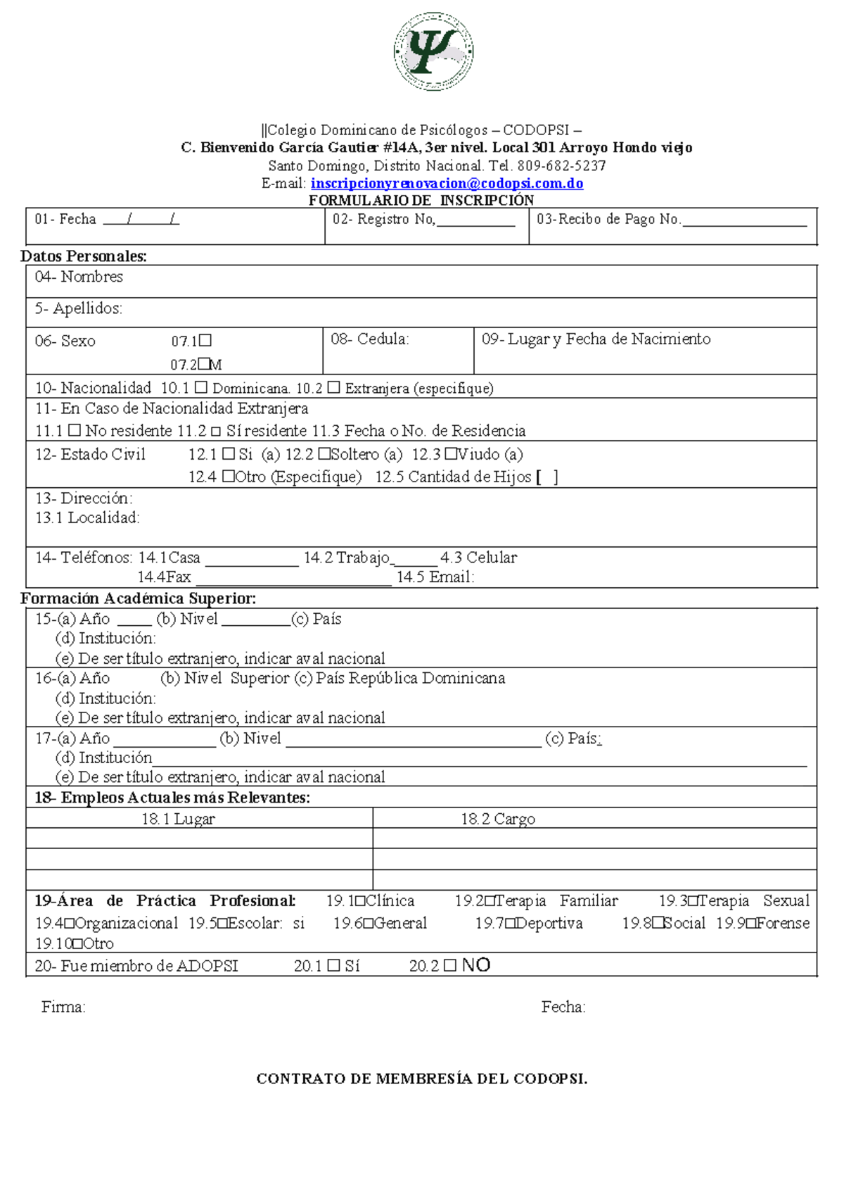 Nuevo Formulario 2021-2022 - ||Colegio Dominicano de Psicólogos ...