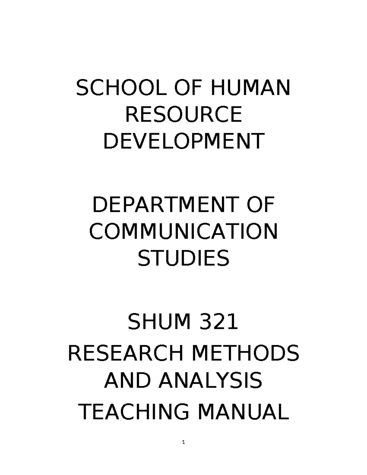 SHUM 321 Harmonized Notes - SCHOOL OF HUMAN RESOURCE DEVELOPMENT ...