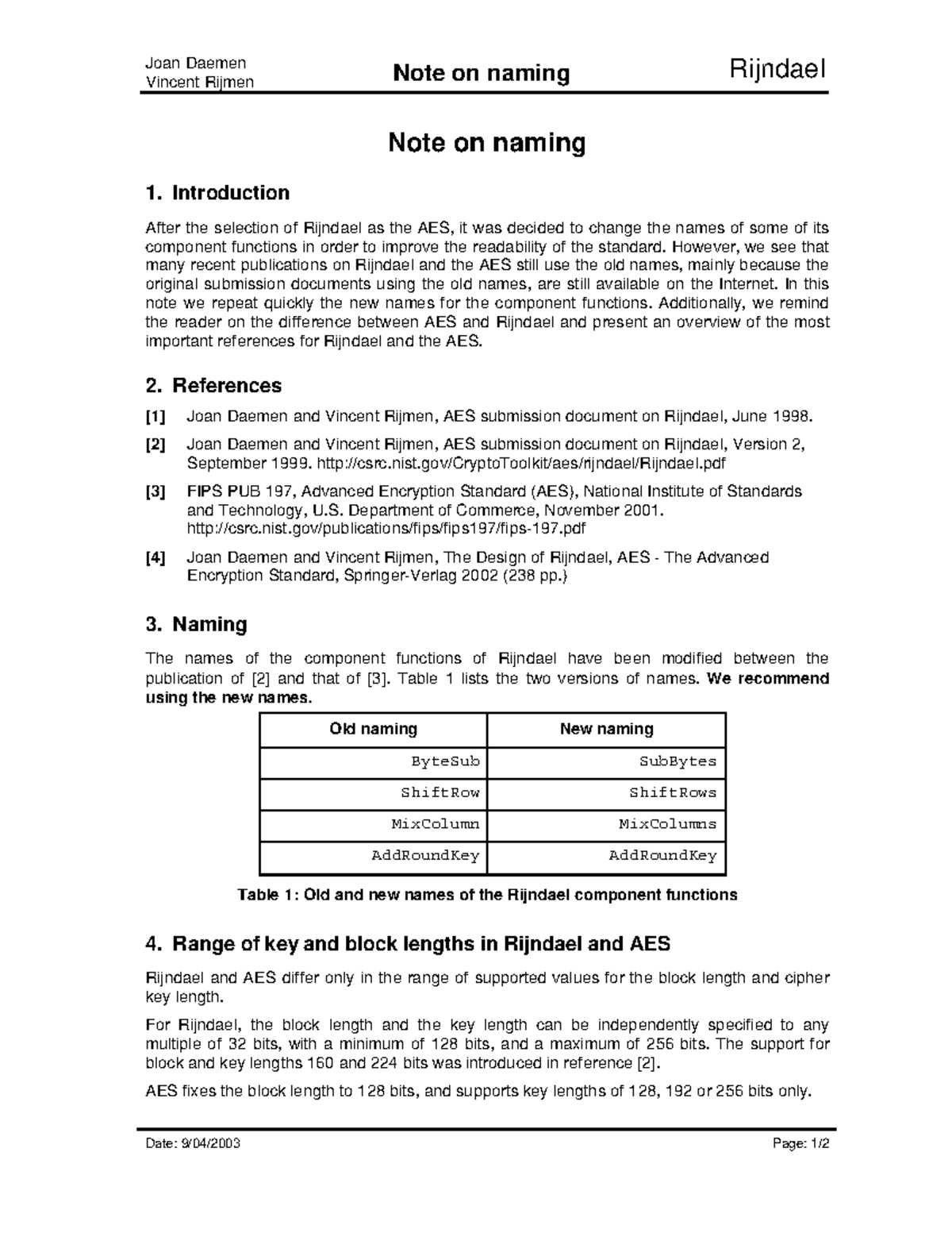 Rijndael-ammended - rijndael-ammended - Joan Daemen Vincent Rijmen Note ...