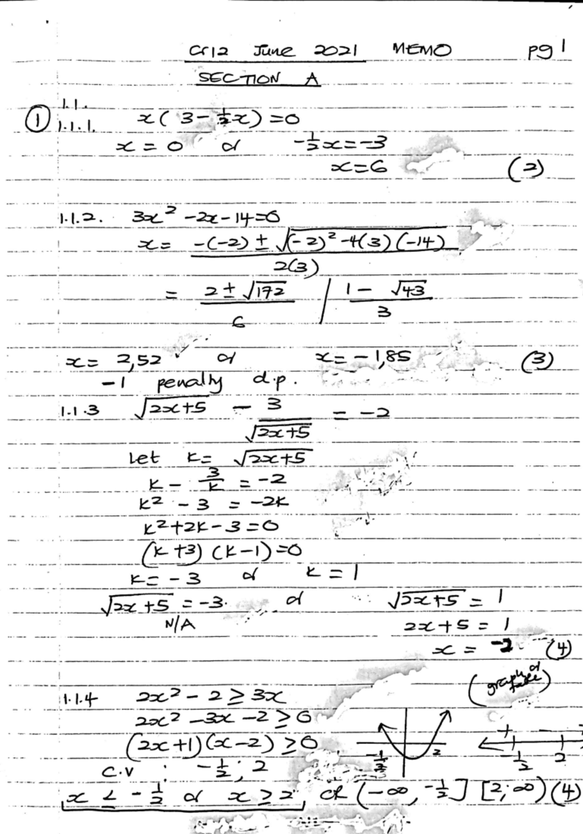 Gr 12 Maths June control test 2021 memo - Studocu