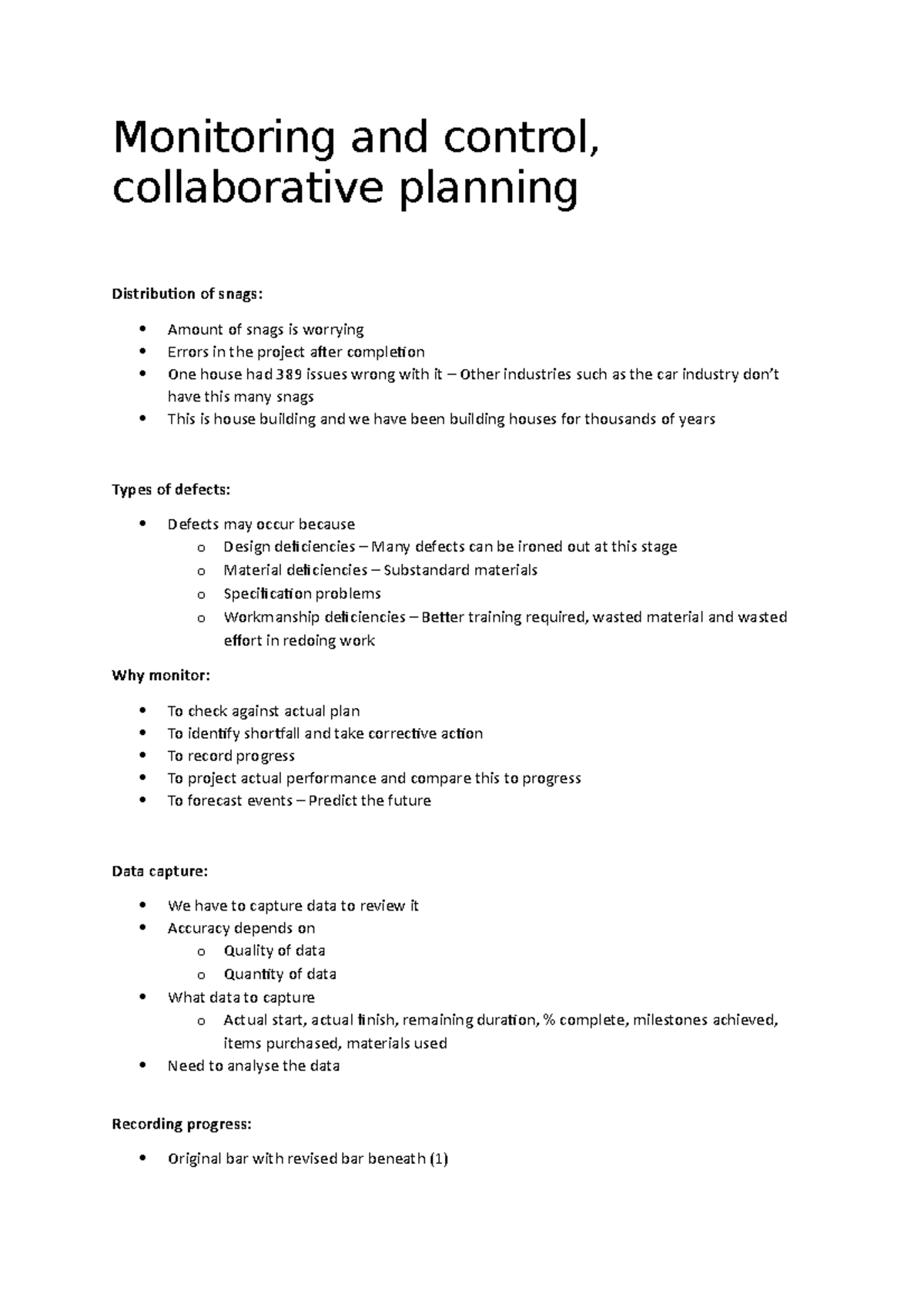 Lecture 5 - Monitoring and control, collaborative planning - Monitoring ...