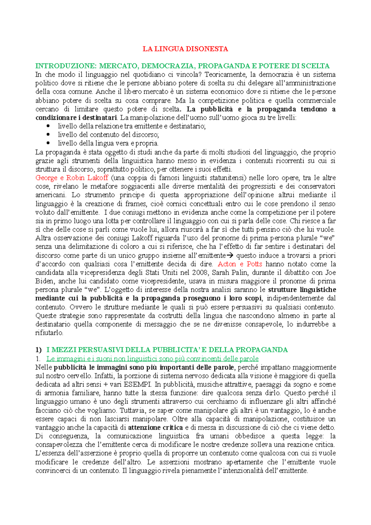 Riassunto La Lingua Disonesta - LA LINGUA DISONESTA INTRODUZIONE ...