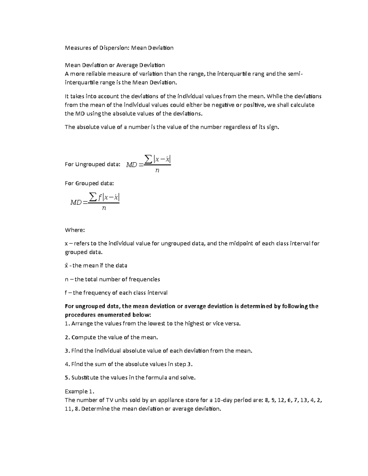 Measures of Dispersion - Psychological Statistics - Studocu