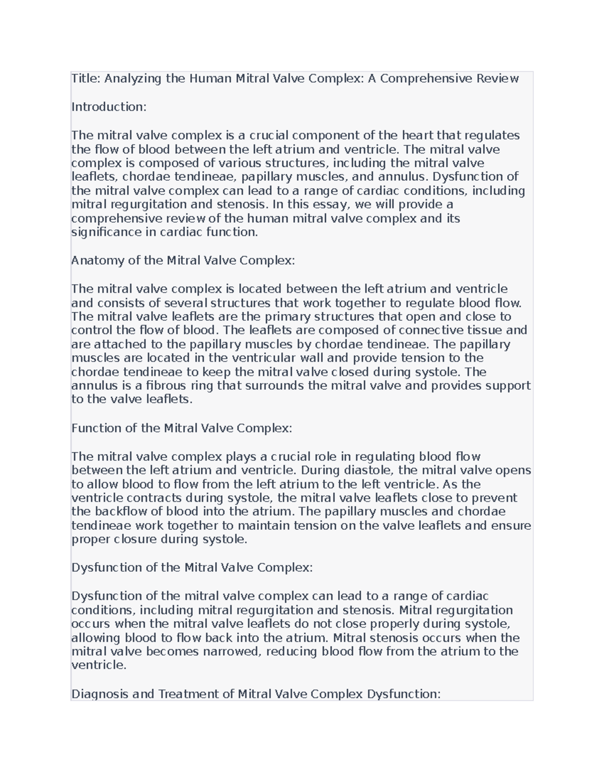 Analyzing the Human Mitral Valve Complex - A Comprehensive Review ...