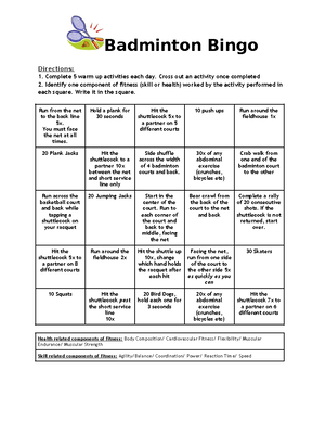 Badminton serve game - BADMINTON SERVE GAME Goal - Score more points ...