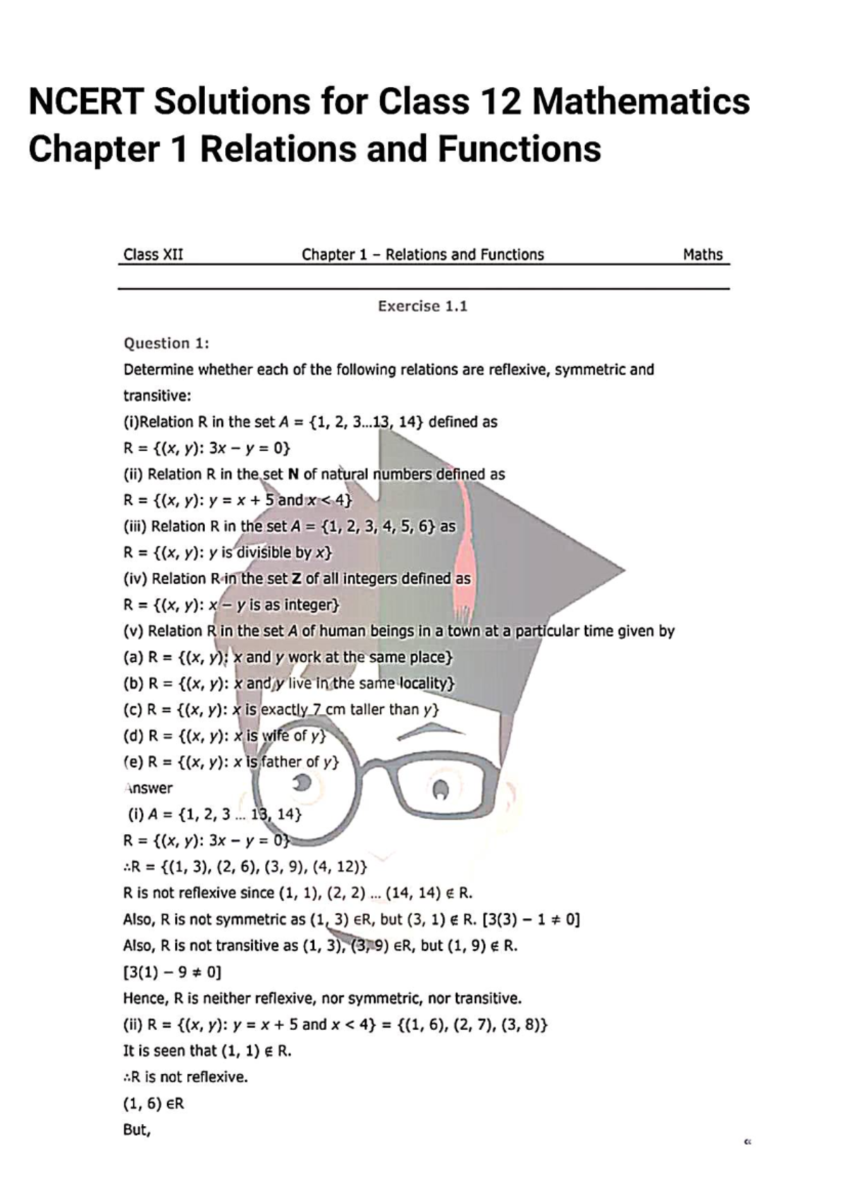 Ncert solutions for class 12 mathematics chapter 1.Relations and ...