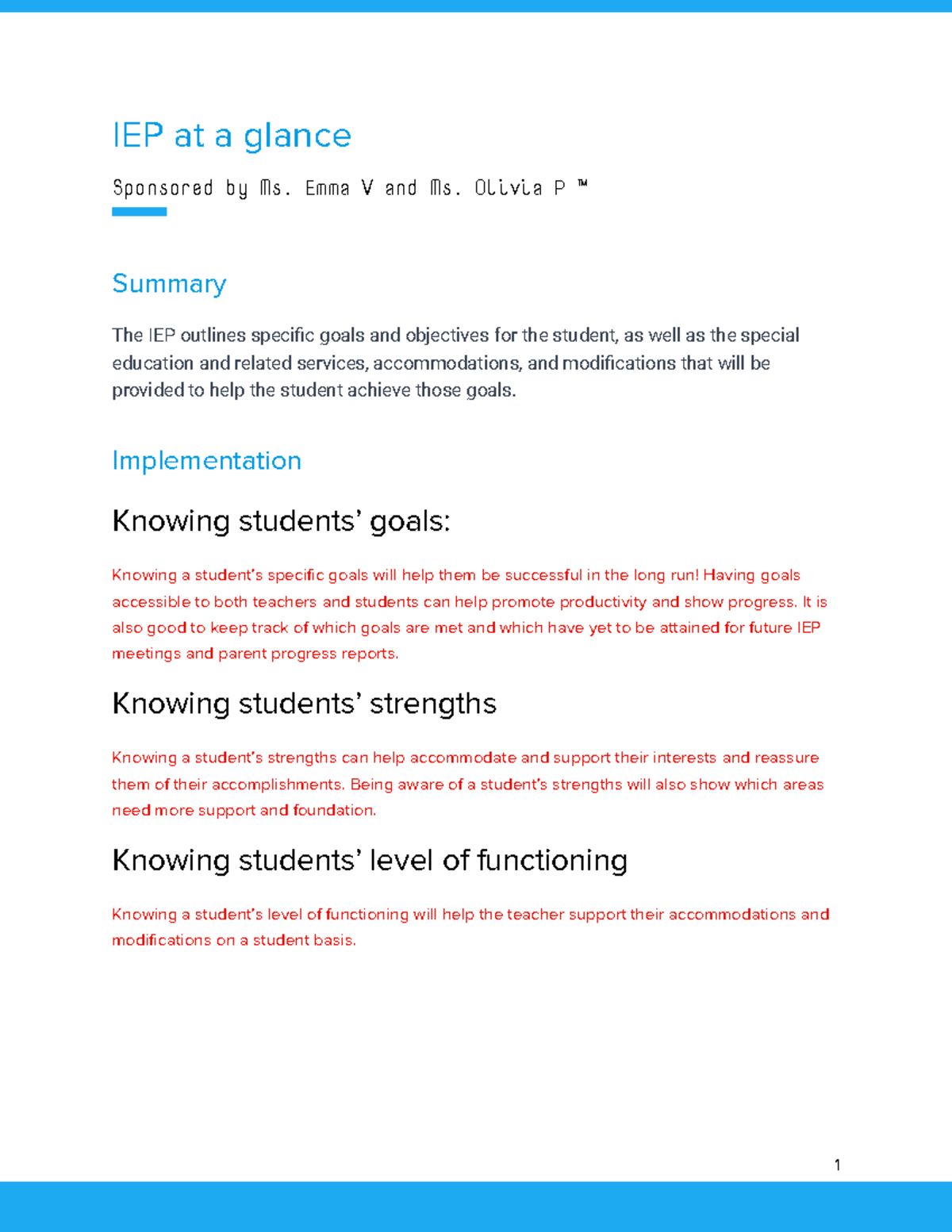 IEP at a glance - IEP at a glance Sponsored by Ms. Emma V and Ms ...