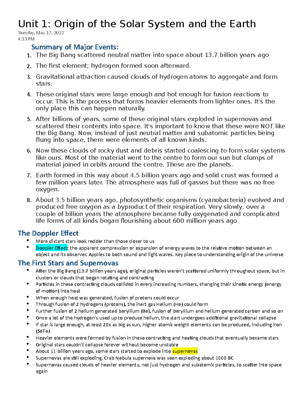 ENVS1060 Unit 1 - Unit professor notes - Unit 1: Origin of the Solar ...