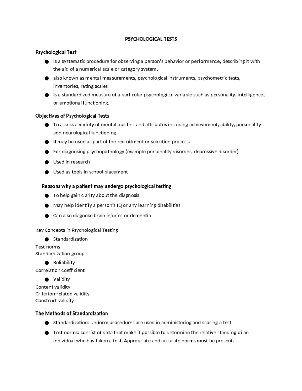 Psychological- Tests - PSYCHOLOGICAL TESTS Psychological Test is a ...
