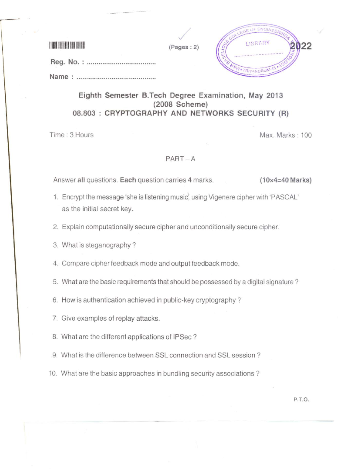 B - Network Security Questions - Computer networks - UoK - Studocu