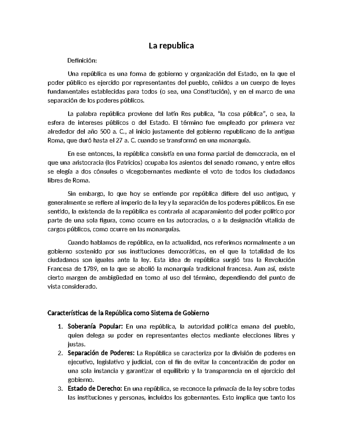 La republica - La republica Definición: Una república es una forma de ...