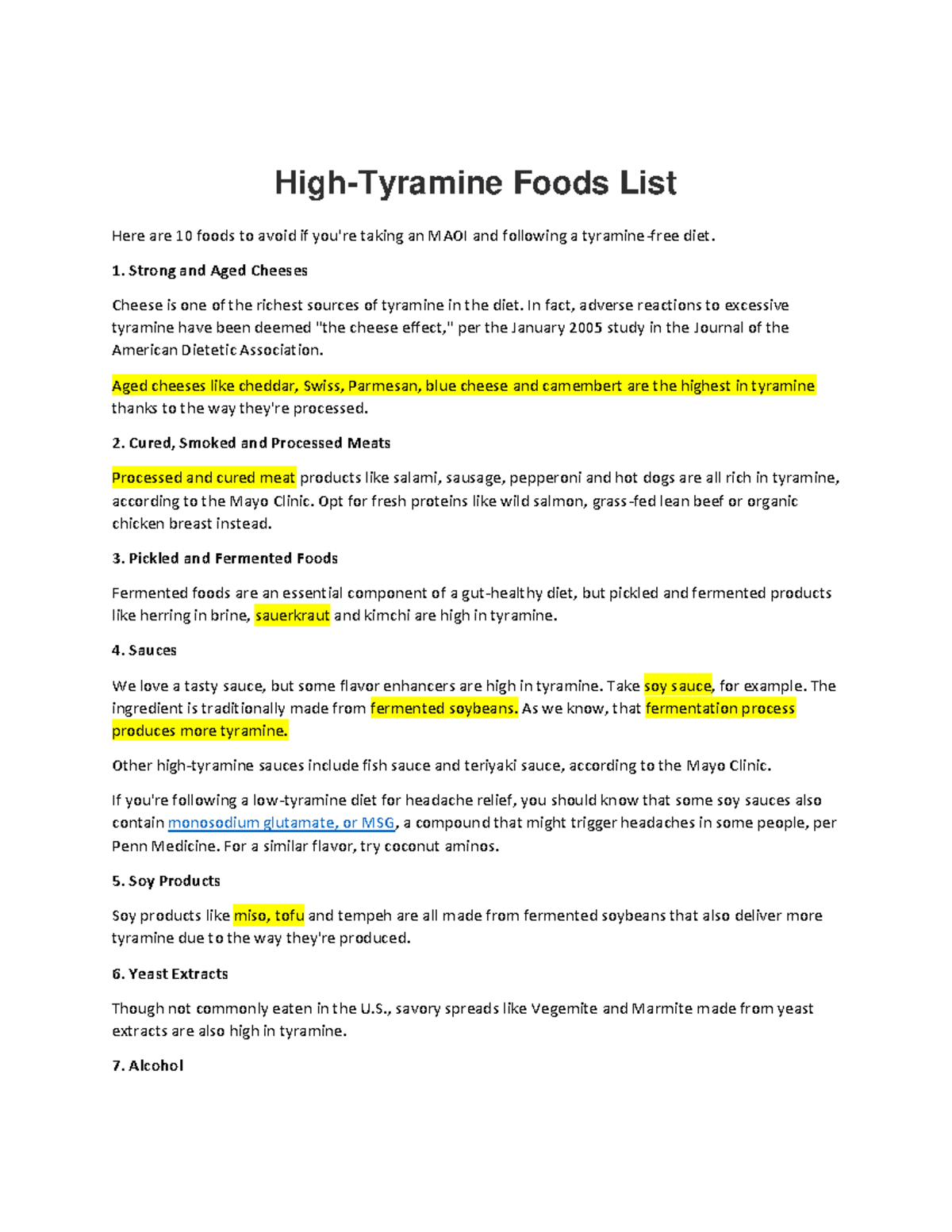 VN16 Tyramine do's and don't - High-Tyramine Foods List Here are 10 ...