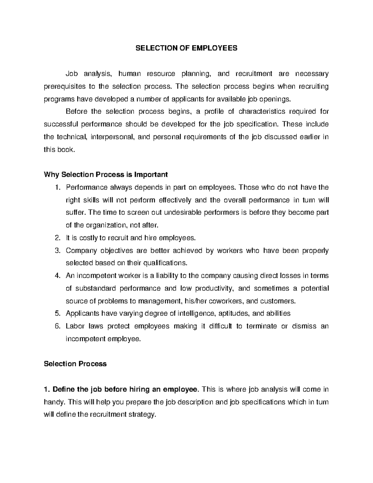 Topic-6 Selection-and-Placement - SELECTION OF EMPLOYEES Job analysis ...