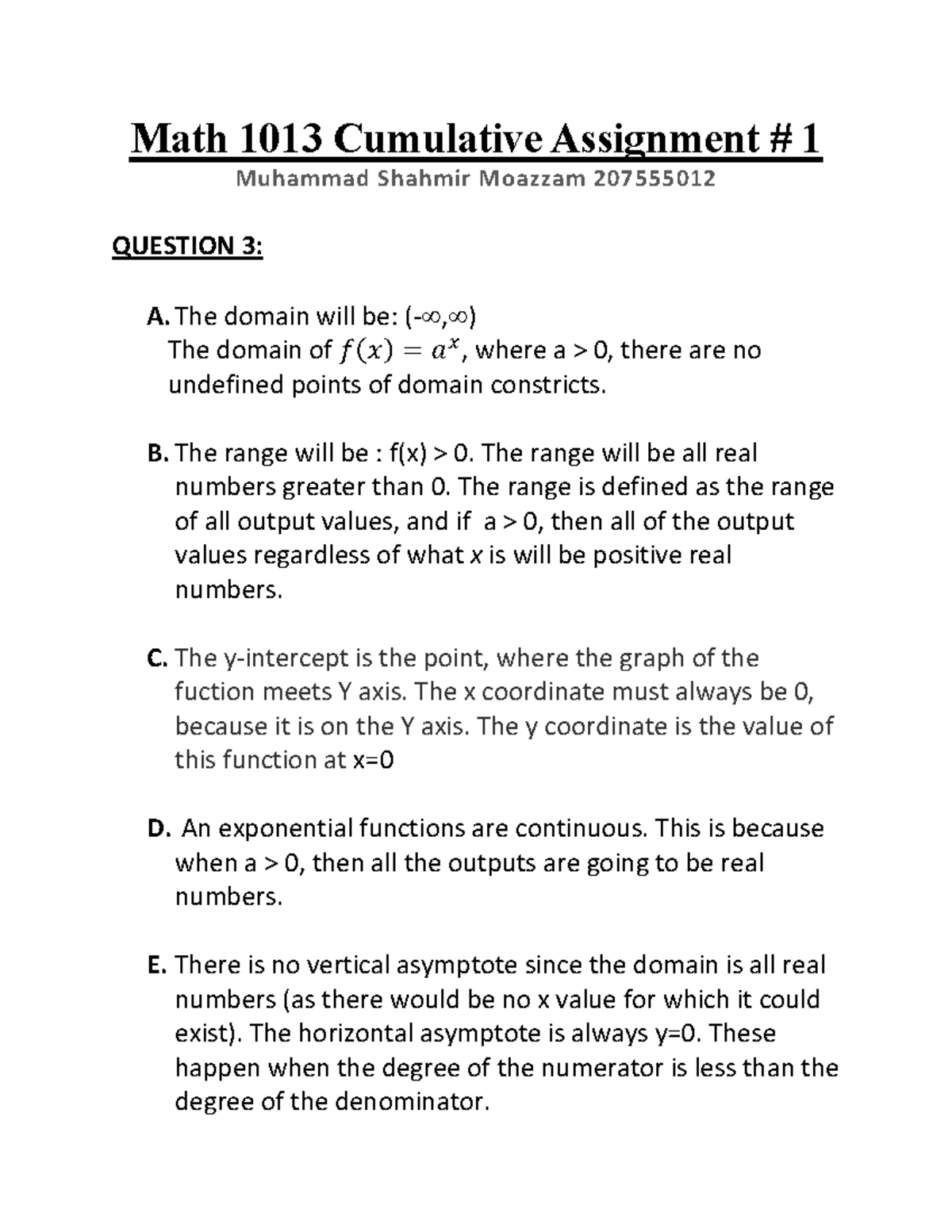 Math 1013 Cumulative Assignment 3 - Math 1013 Cumulative Assignment # 1 ...
