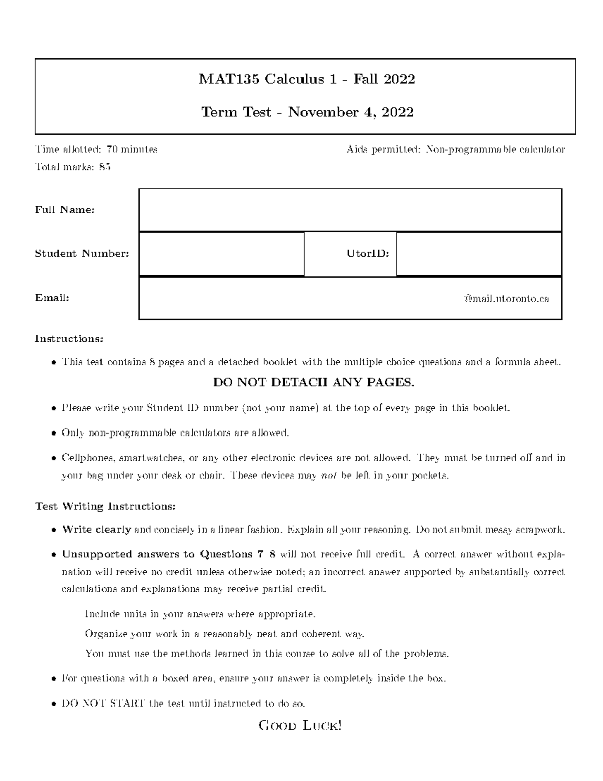 Mat135 f22 test ind - Midterm Practice Test - MAT 135 Calculus 1 - Fall ...