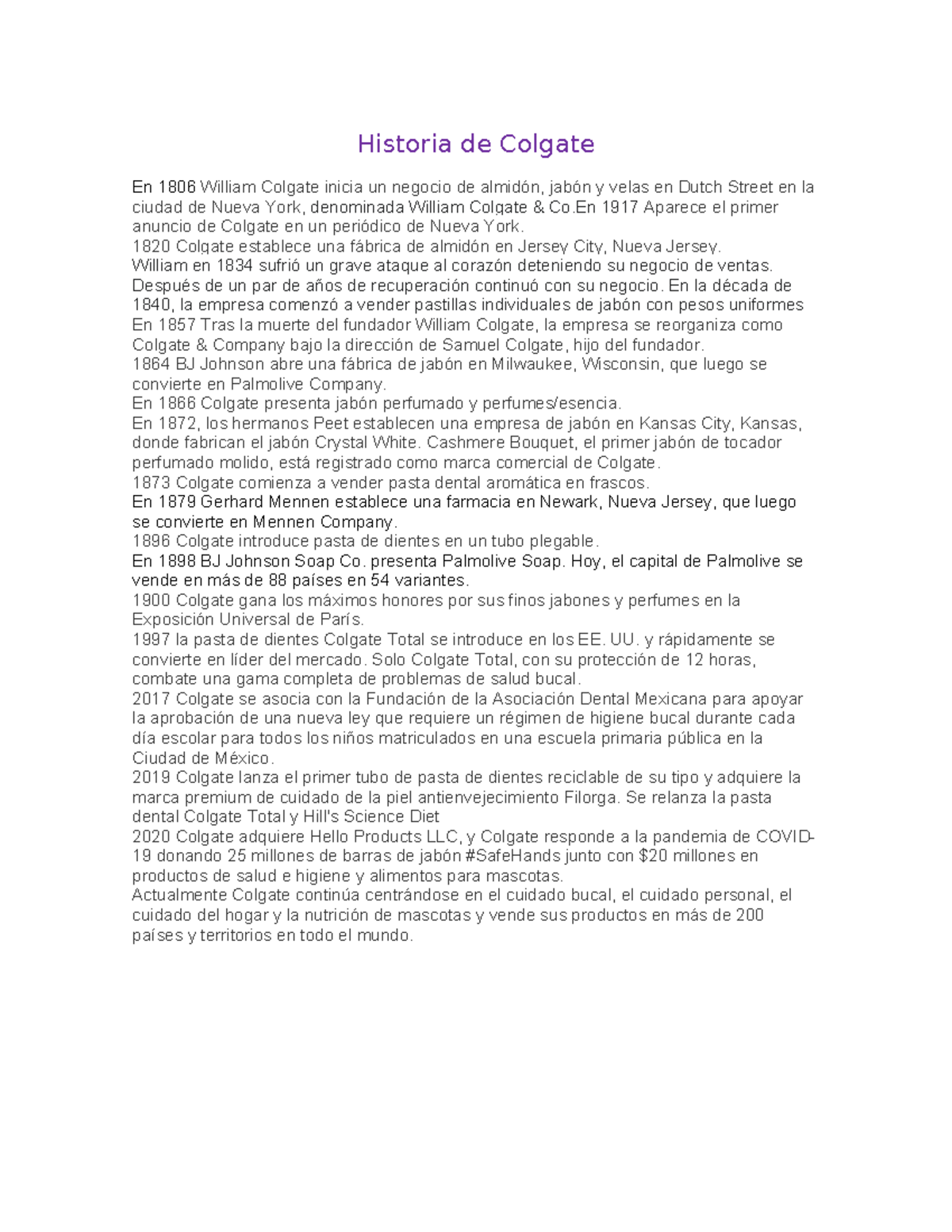 Historia de Colgate - .... - Historia de Colgate En 1806 William ...