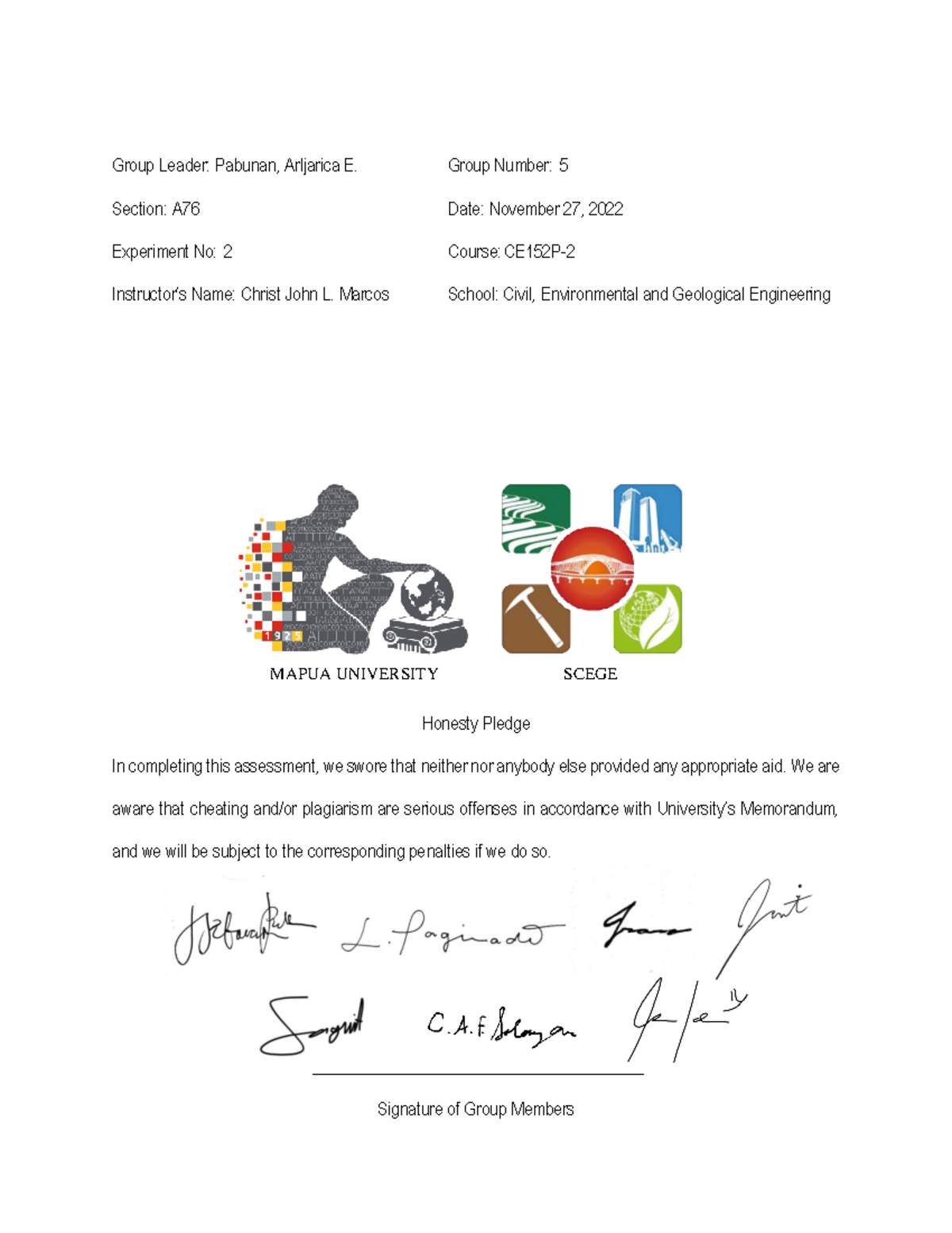 Group-5 Laboratory- Report-NO - Group Leader: Pabunan, Arljarica E ...