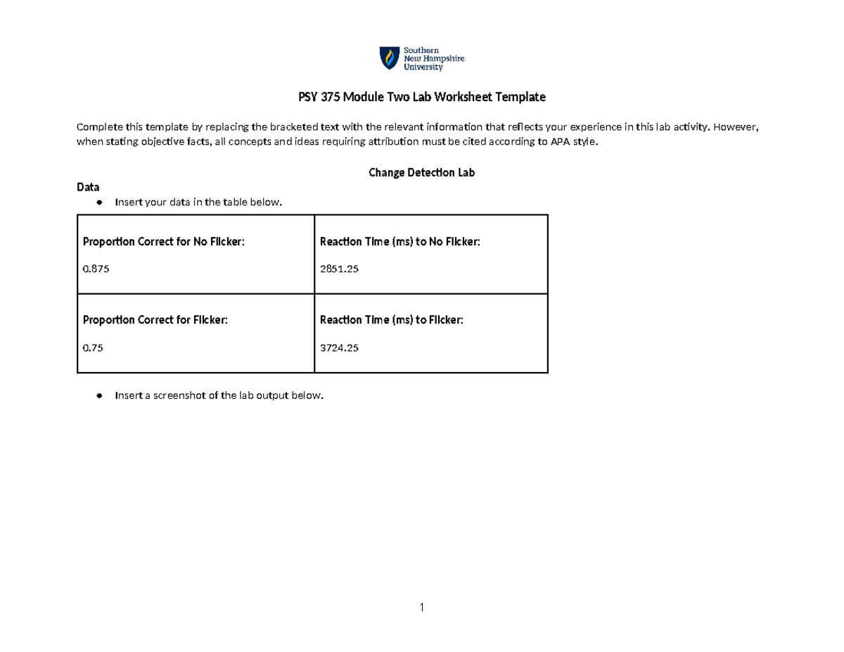 PSY 375 Module Two Lab Worksheet Template - PSY 375 Module Two Lab ...