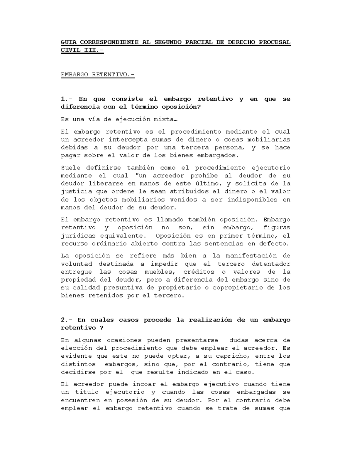 Embargo Retentivo - GUIA CORRESPONDIENTE AL SEGUNDO PARCIAL DE DERECHO ...