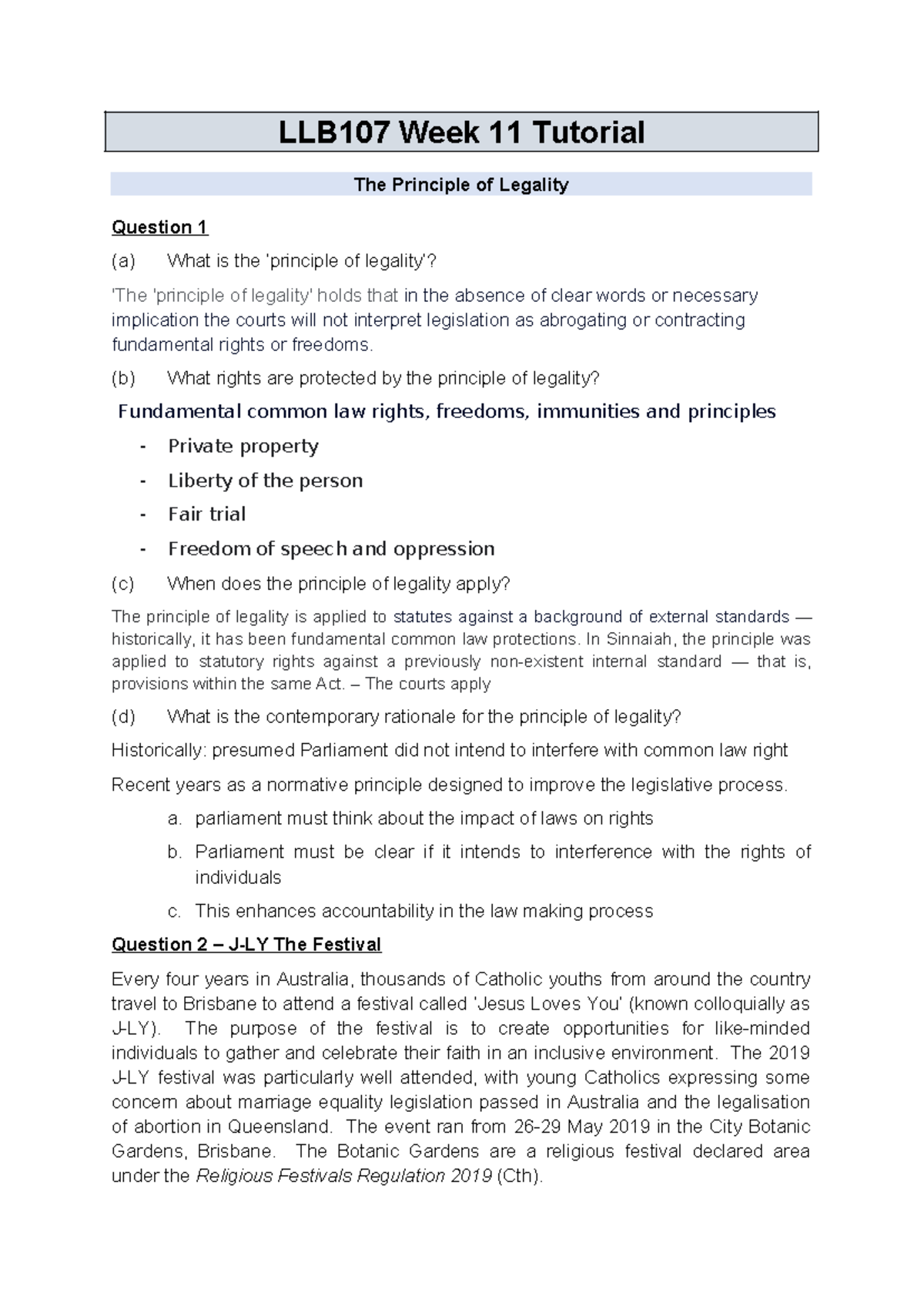 LLB107 Week 11 Tutorial 8 Principle of Legality - LLB107 Week 11 ...