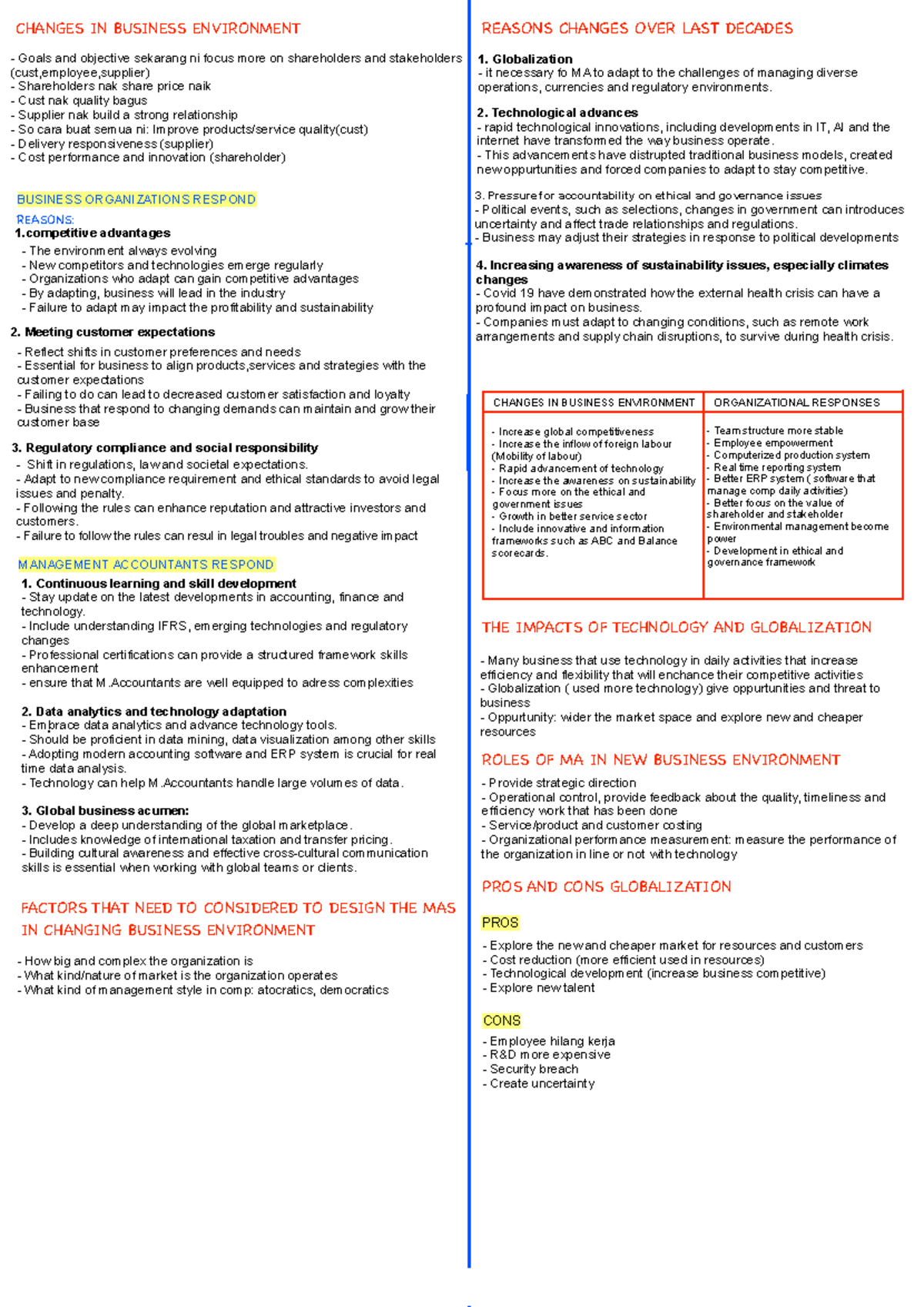 Chapter topic 1 - CHANGES IN BUSINESS ENVIRONMENT REASONS: 1 advantages ...