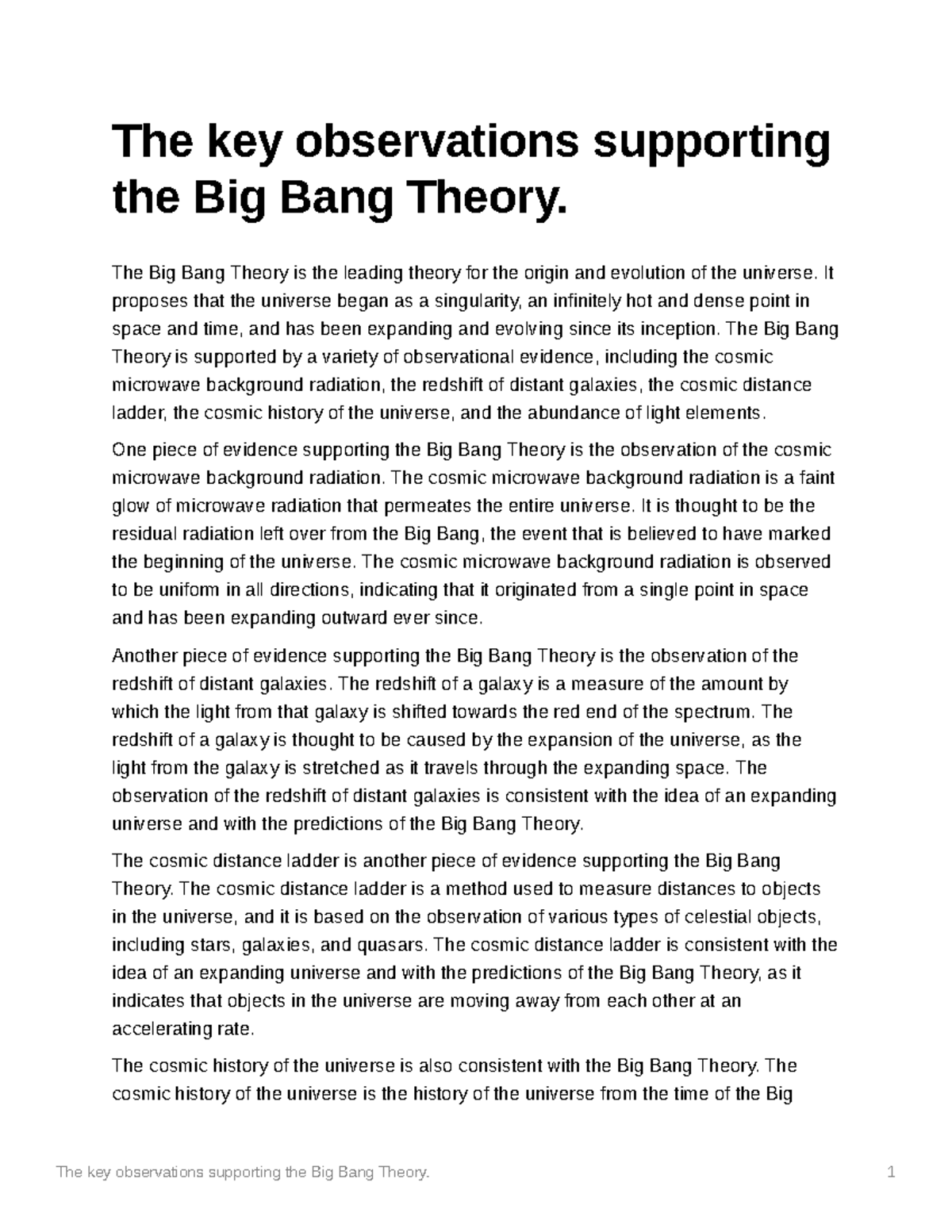 The key observations supporting the Big Bang Theory - 1 The key ...