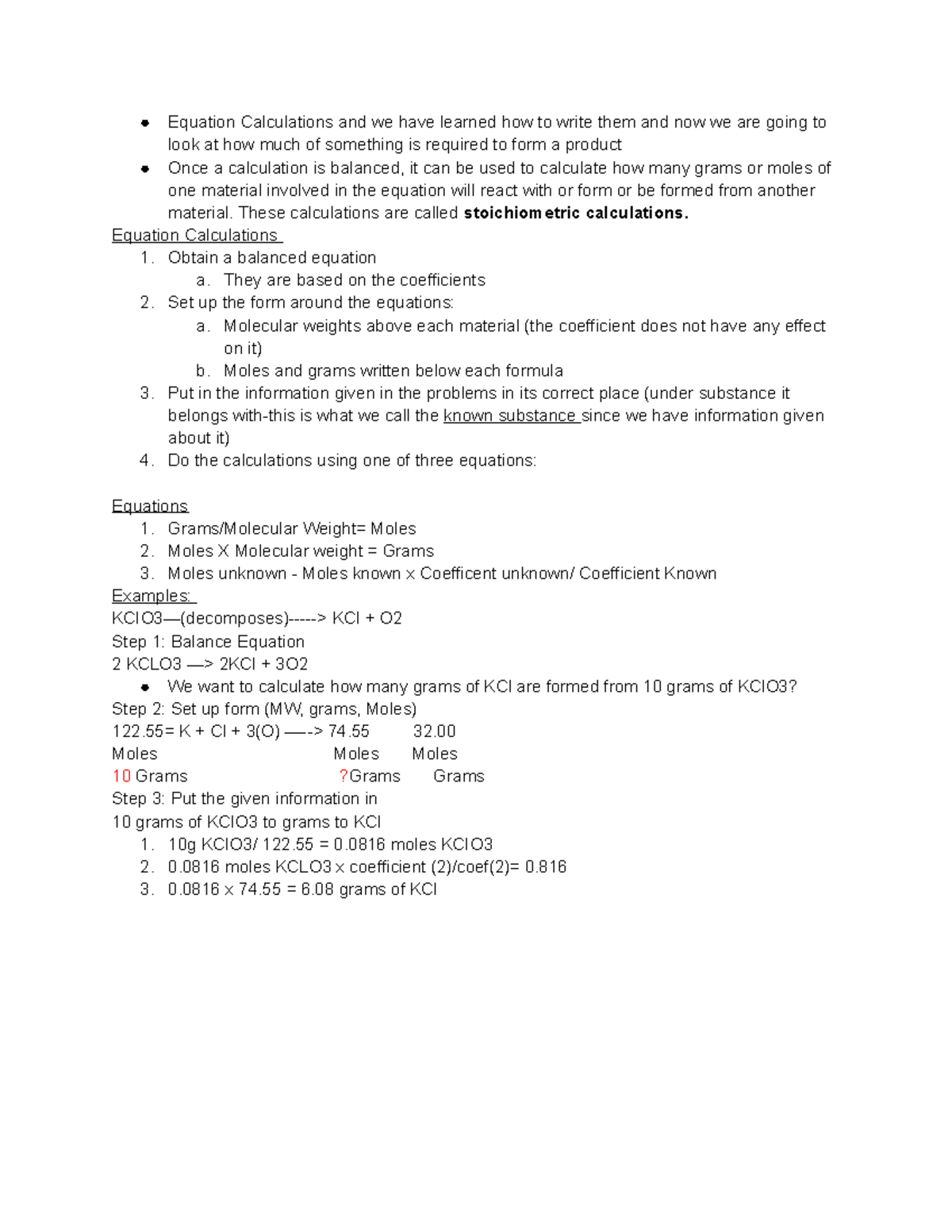 2.10 Stoichiometric Calculations - Equation Calculations and we have ...