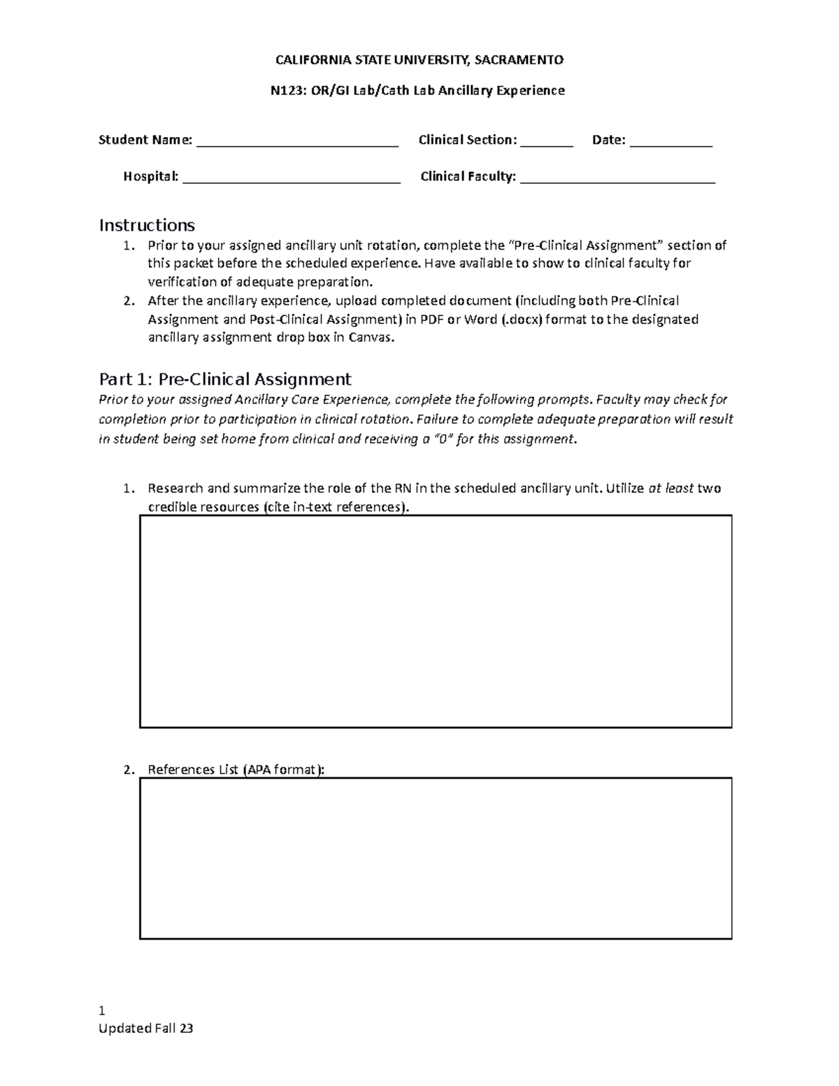 OR GI Cath Ancillary Assignment - N123: OR/GI Lab/Cath Lab Ancillary ...