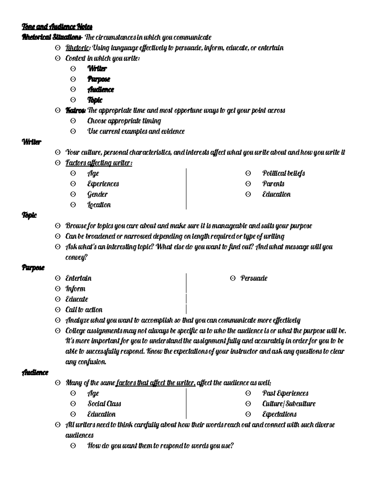 Tone and Audience Notes - Tone and Audience Notes Rhetorical Situations ...