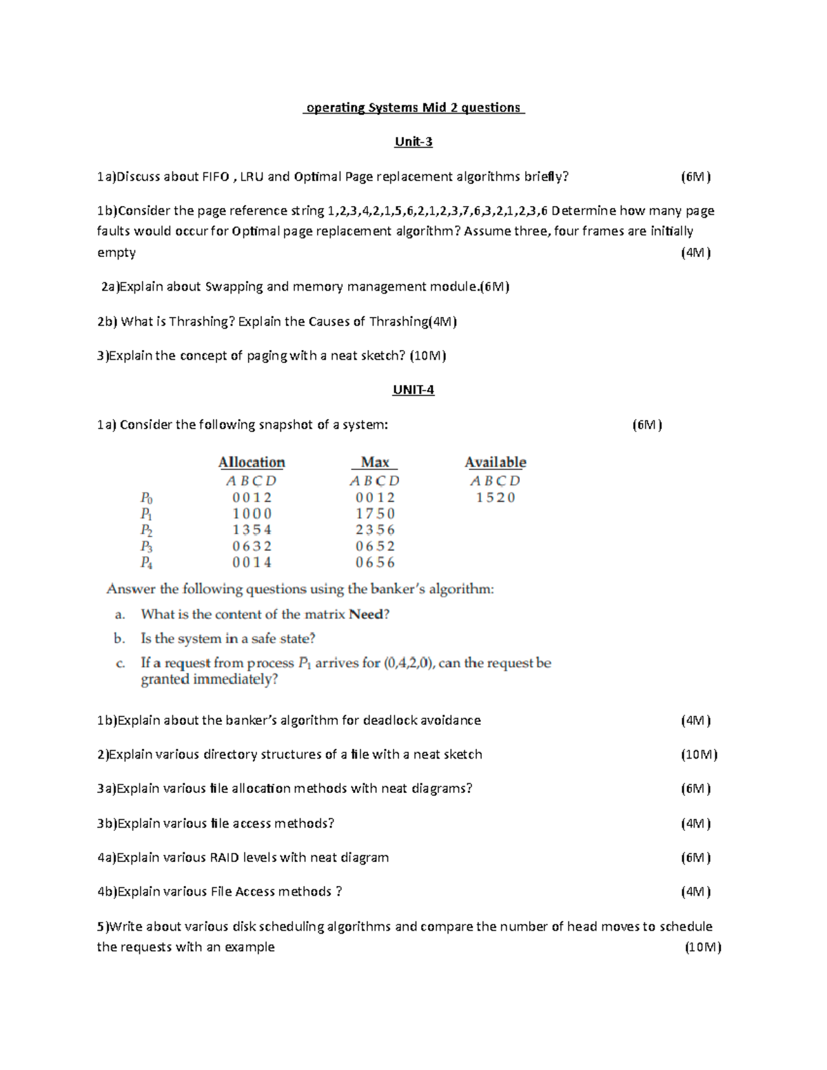 OS 15 Questions - notes - operating Systems Mid 2 questions Unit- 1a ...