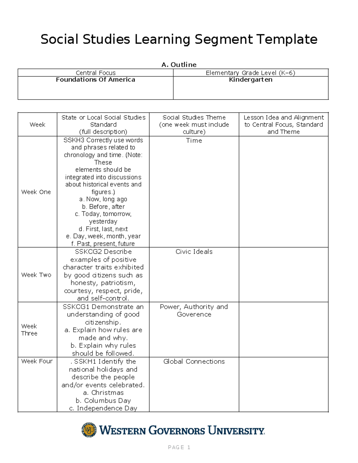 Social Studies Learning Segment Template - Outline Central Focus ...