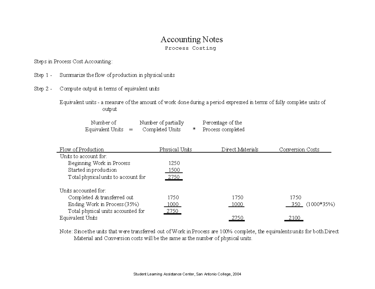 Process-costing - Lecture notes - Accounting Notes Steps in Process ...