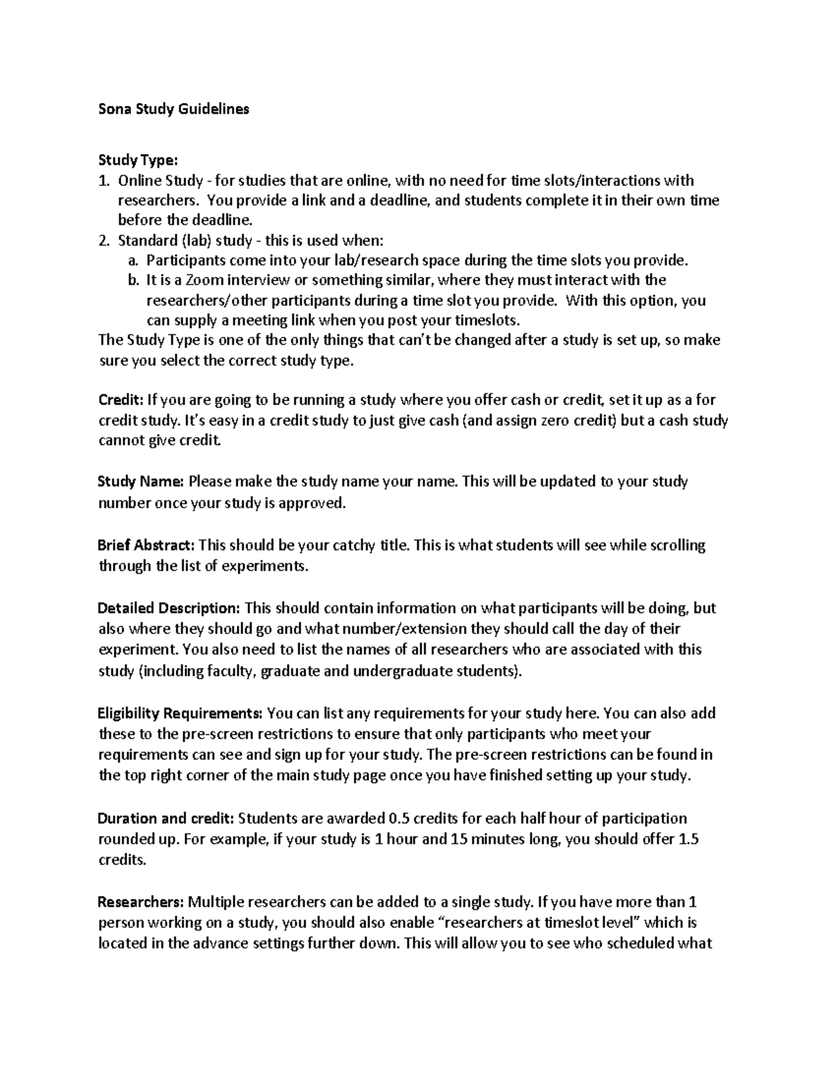 Sona Guidelines - sona - Sona Study Guidelines Study Type: Online Study ...